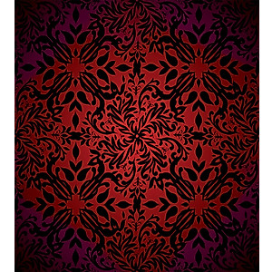 Ambesonne Oriental Duvet Cover Set, Mandala Inspired Curly Flowers and Leaves Details Frame Illustration, Decorative 3 Piece Bedding Set with 2 Pillow Shams, King Size, Vermilion and Black