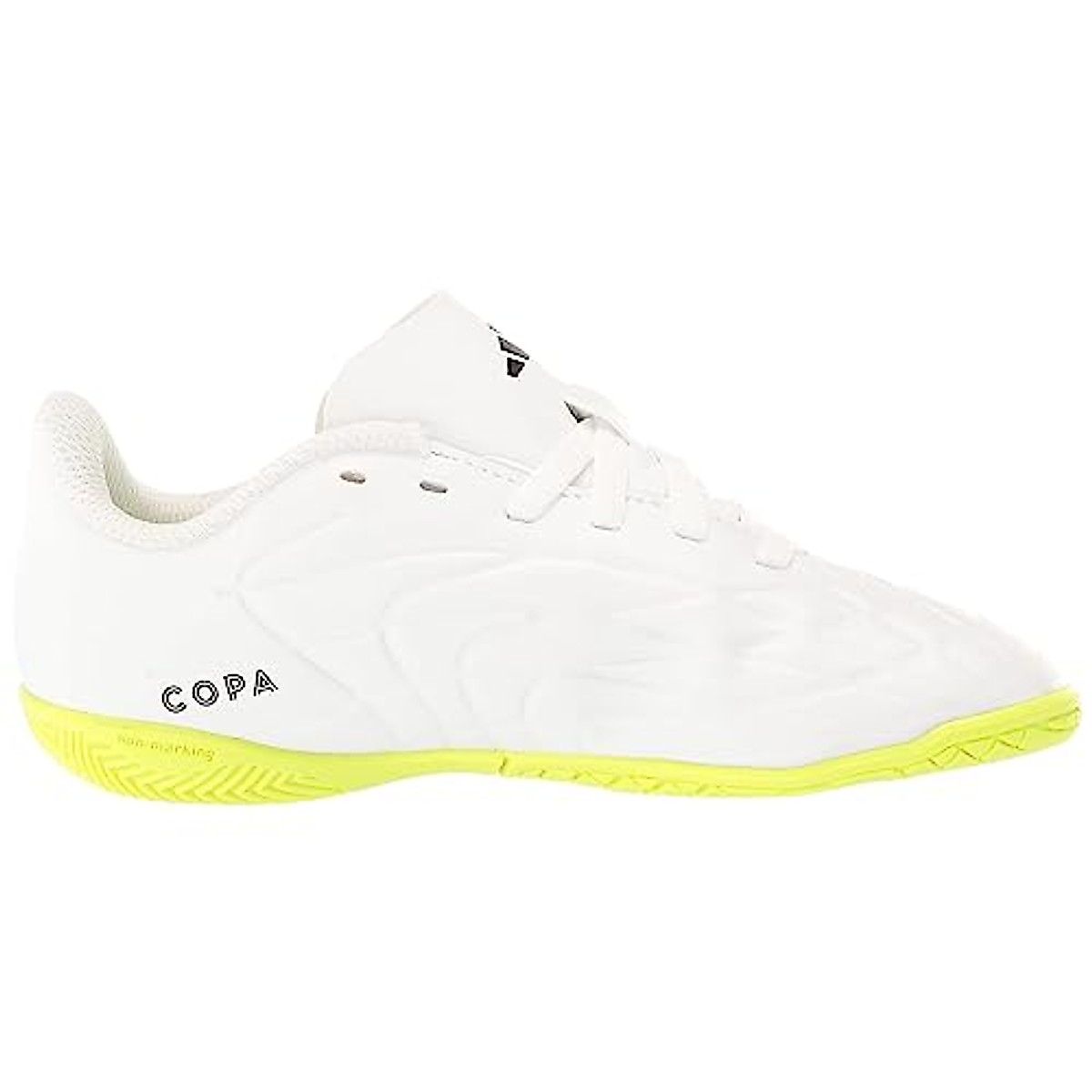 adidas Copa Pure.4 Indoor Sneaker, White/Core Black/Lucid Lemon, 12 US Unisex Little Kid