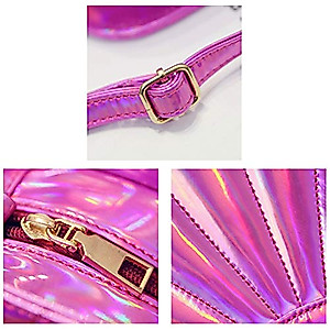 Women Mini Hologram Seashell Shape PU Leather Evening Clutch Handbag Cross-body Bag