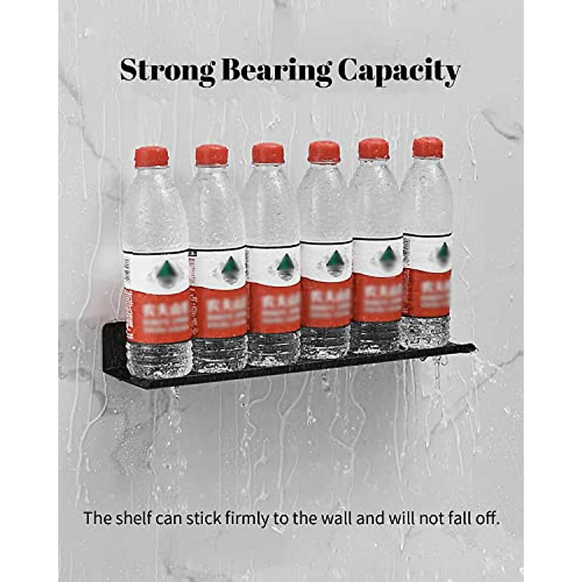 Amythe Floating Wall Shelf, Floating Shelves Wall Mounted for Bathroom/Kitchen/Laundry Room/Over-The-Toilet Storage, No Drilling Rustproof Space Aluminum Bathroom Shelf, Black, 11.8 inches