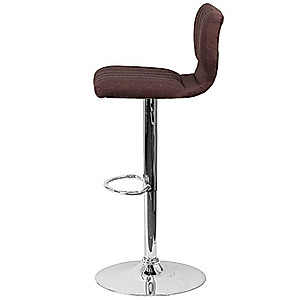 KLS Modern Barstools Adjustable Hydraulic 360 Degree Swivel Stable Steel Frame Fabric Padded Cushion Low Back Seat Design Dining Chair Pub Stool - (1) Brown # 1969