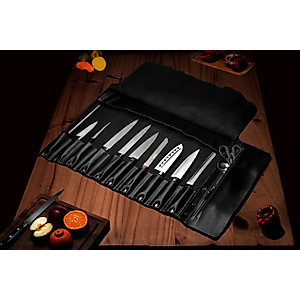 EVERPRIDE Chef Knife Roll Bag Made of Genuine Top Grain Leather – Knife Bag Holds 10 Knives up to 18” PLUS Zippered Compartment for Cooking Accessories – Knives Not Included