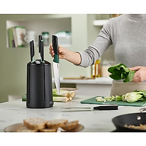 Joseph Joseph Elevate Knives 5-piece Carousel Set, Japanese Stainless Steel Knife Block - Editions - Sage Green and Black