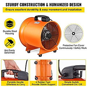 VEVOR Utility Blower/Exhaust Axial Hose Fan, 12 Inches, 3900 m3/h High Velocity Portable Ventilator, Low Noise Extractor Fan Blower with 16 ft / 5 m Duct Hose