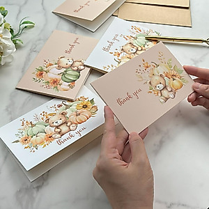 Gooji 4x6 Pumpkin Teddy Bear Thank You Cards with Envelopes Fall Baby Shower Thank You Cards Girl (Bulk 20-Pack) Birthday, Thanksgiving, Woodland,Floral, Boho, Rustic, We Can Bearly Wait