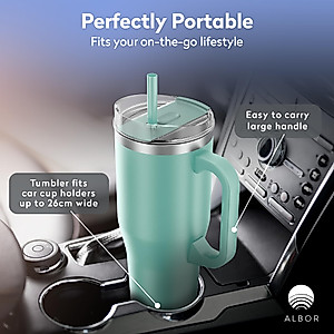 ALBOR 40 oz Tumbler With Lid and Straw, Leak Proof Durable Stainless Steel Insulated Tumbler With Handle, Spill Proof Water Bottles With Straw (Mint, 40 oz)