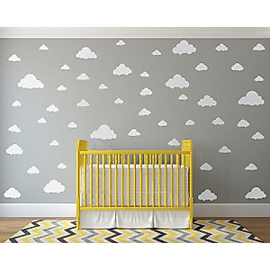 White Clouds Sky Wall Decals - Easy Peel + Stick 50 Clouds Pack - Kids Playroom Nursery Sky for Baby Boy or Girl - Vinyl Sticker Art Large Decoration Graphic Decor Mural