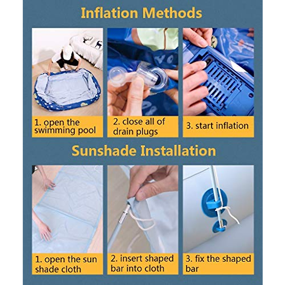 TOE Automatic Inflatable Swimming Pools with Sunshade Canopy Lounge Pool for Kiddie Kids Adults Infant Easy Set Swimming Pool for Garden Backyard Outdoor Summer Water Party