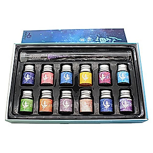 XIAOYU Mermaid Story Glass Pen, Mermaid Story Glass Dip Pen Ink Set, Mermaid Story Calligraphy Dip Pens, Starry Sky Crystal Calligraphy Pen and Ink Set with 12 Colorful Inks, Purple