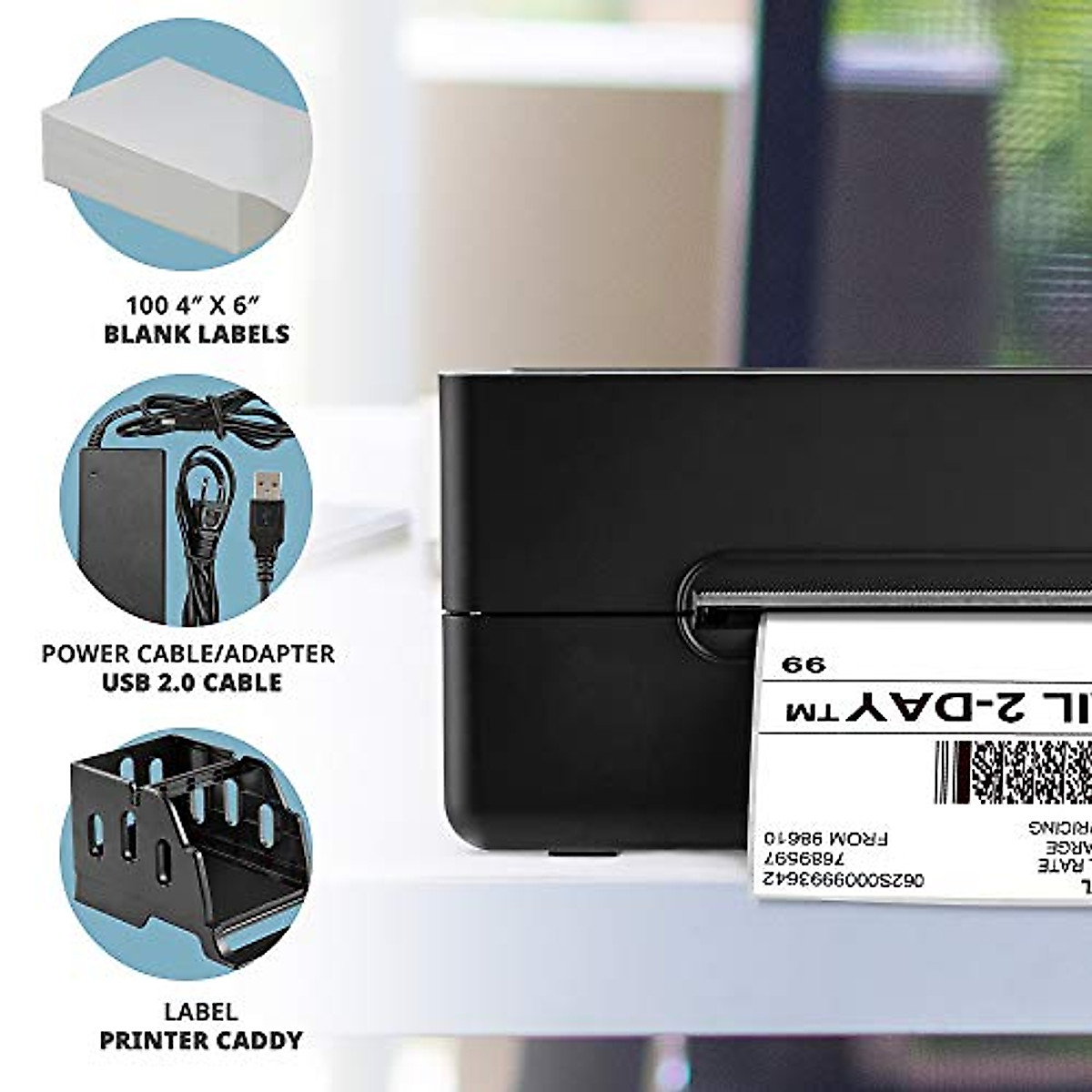 Logia Thermal 300 DPI Label Printer | High-Speed 4x6 & Barcode Printer for Shipping & Postage Labels | Commercial Grade Compatible w/Amazon, eBay, Etsy, Stamps.com etc. - Fanfold and Roll Label Holder