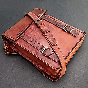 RUSTIC TOWN Leather Satchel iPad Tablet Bag - Leather Saddle Bag Purse - Small iPad (Upto 10.5-inch) Shoulder Bag for Men and Women (11 inches, Brown)
