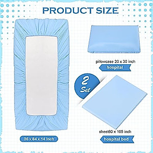 Moukeren 6 Pcs Hospital Bed Sheet Fitted Hospital Bed Sheets 36 x 84 x 14 with Hospital Bed Sheets and Pillow Cases Elastic All Around for Home, Massage Table, Hotel, Hospital (Blue)