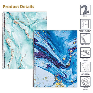Better Office Products Marble Design Spiral Notebooks, 2 Pack, College Rule, 100 Sheet, 10.5 x 8 inches, Abstract Marble Fashion Design Covers, 2 Pack