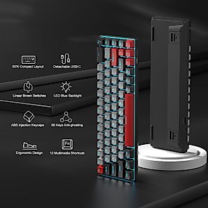 MageGee Portable 60% Mechanical Gaming Keyboard, MK-Box Blue LED Backlit Compact 68 Keys Mini Wired Office Keyboard with Brown Switch for Windows Laptop PC Mac - Grey/Black