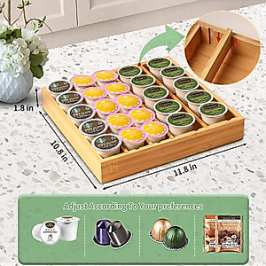FUHUIM Bamboo k Cup Holder for Drawer Countertop, Coffee pod Holder Organizer , K- Cup Storage for Coffee Station Home Office and Kitchen (Bamboo)