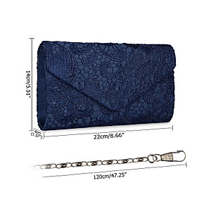 Baglamor Women's Elegant Floral Lace Envelope Clutch Evening Blue, Large