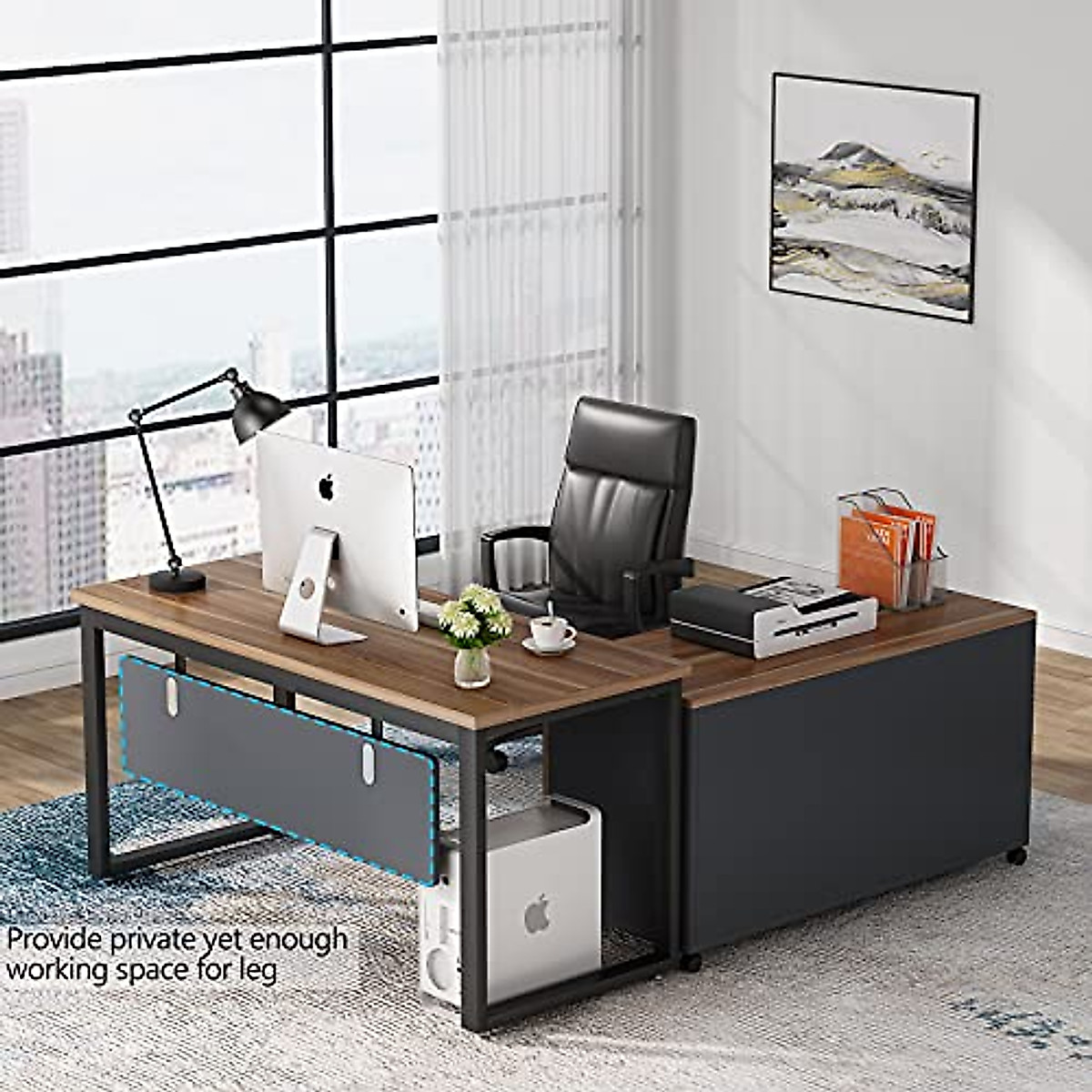 Tribesigns L Shaped Executive Desk, 55-Inch Office Computer Desk with 47 Inch Lateral File Cabinet, Rustic Business Furniture Workstation with Storage Shelves for Home Office