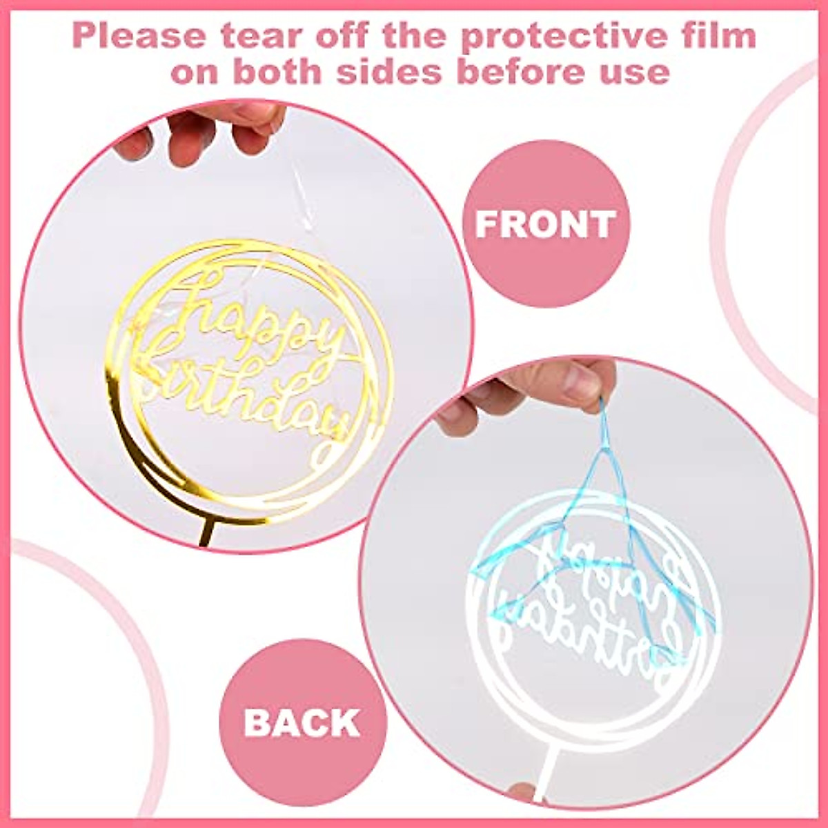 46 PCS Mini Ball Cake Topper Cupcake Insert Acrylic Cake Topper Decorations for Anniversary Graduation Birthday Party Baby Shower (Gold,Pink,White)