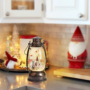 Christmas Snow Globe Musical Snow Globes Christmas Lantern Glitter Lantern Christmas Snowglobe Lighted Church Cardinal Scene 6H Timer 3AA Battery Operated Snowglobe USB for Home Decoration Gift