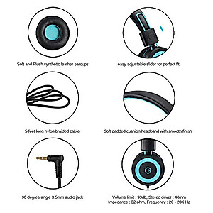 noot products Kids Headphones K11 Foldable Stereo Tangle-Free 5ft Long Cord 3.5mm Jack Plug in Wired On-Ear Headset for iPad/Amazon Kindle,Fire/Boys/Girls/School/Laptop/Travel/Plane/Tablet (Black)