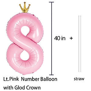 Gifloon Number 8 Balloon with Crown, Large number balloons 40 inch, 8th Birthday Party Decorations Supplies 8 Year Old Birthday Sign Decor, Pink