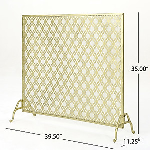 Christopher Knight Home Elmer Single Panel Iron Fireplace Screen, Gold