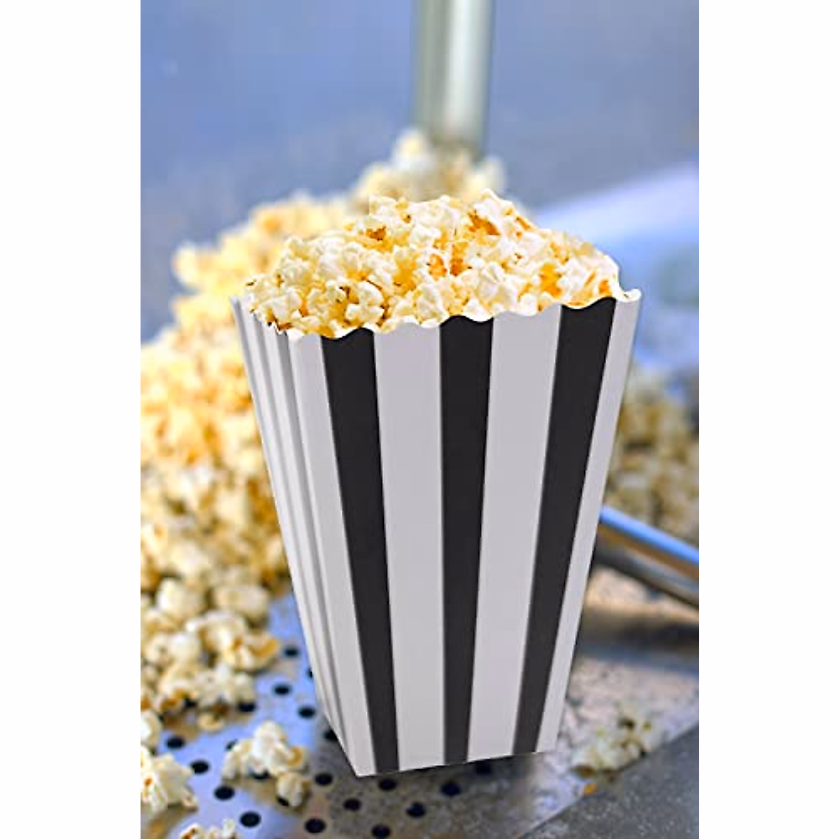 Jaojaopn 4.5 x 2.75 Mini Popcorn Boxes, Striped Popcorn Containers, Snack Container Set for Movie Night or Various Party Themes. 24 pcs(black and white)