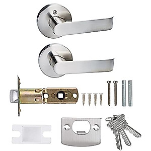 NEWBANG Satin Nickel Door Handle, 2 Pack Lever Front Lock Set2011-SN-SET and HTL02-SN-PS Handleset with Lockset (Double Handleset, 1 + Lever, Nickel)
