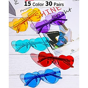 Weewooday 30 Pairs Heart Shaped Rimless Sunglasses Transparent Heart Glasses Candy Color Frameless Sunglasses Tinted Trendy Eyewear Party Favors