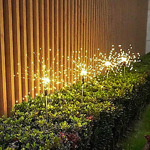 Solar Firework Lights 2 Packs Solar Garden Decorative Lights Outdoor 150 LED 2 Modes Firework String Light Waterproof Landscape Fairy Lights for Yard Lawn Pathway Christmas Party Decor (Warm White)