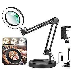Magnifying Desk Lamp with Clamp, Toolour 2-in-1 3 Color Modes Lighted 5X Magnifying Glass with Light and Stand, 4.13'' Glass Lens, 72 PCS LED Lights for Hobbyists, Jewelers, Sewing, Close Work Craft