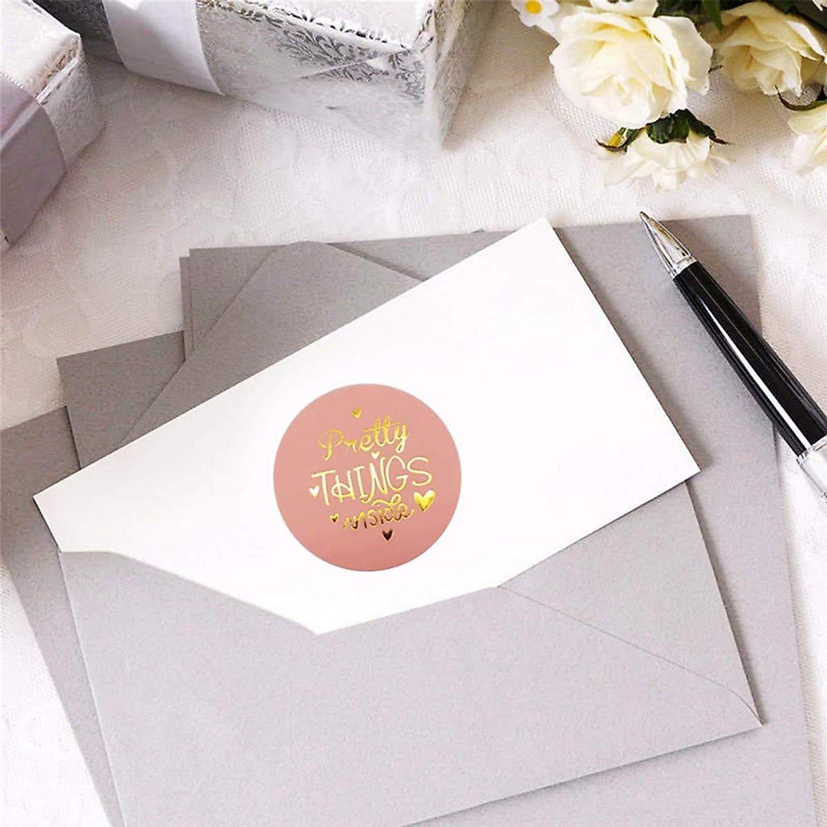 Famcry 500pcs Pretty Things Inside Sticker Gold Foil Seal Label Scrapbookingation