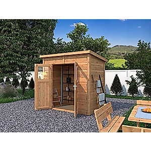Leisure Season Urbano Lean to Shed Kit - Modern Weatherproof Outdoor Storage Shed with Floor, Doors, Plexiglass Windows, Pent Roof - Nordic Spruce Wood Shed Kit - Medium Brown, 8'x4' (URB8X47853)