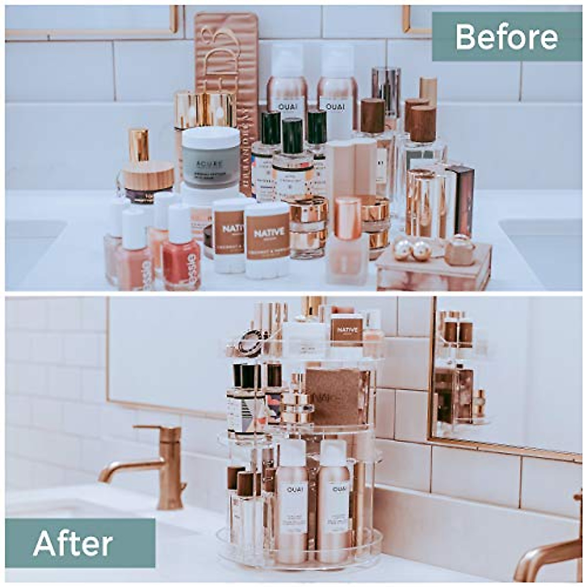 Rotating Makeup Organizer by Tranquil Abode | 360 Spinning Storage Display Case | Clear Acrylic Vanity & Bathroom Organizer for Skincare, Perfume, Cosmetic, Beauty, Make up and Essential Oil Products