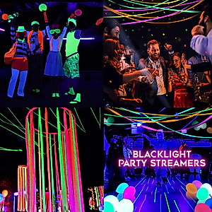Glow in The Dark Party Decorations, 8pcs 1.75 inches Wide 100 feet Long Streamer Decorations Neon Crepe Paper UV Reactive Party Streamers Backdrop Decorations for Birthday Holiday Fiesta Party