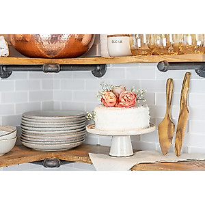 Teak Wood Cake Server and Knife Set - Cake Knife and Server Set - Cake Serving Set - Wooden Cake Server - Heavyweight & Light Toned with No Logo for Photoshoots, Wedding, Birthday, Gifts