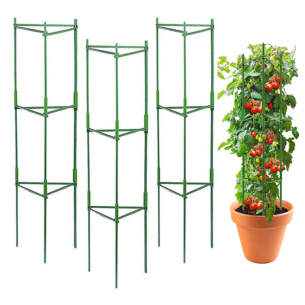 4ft 3-Pack Tomato Cage for Garden Plant Cages, Up to 48inch Plant Supports Tomato Trellis Stakes for Potted Plants, Heavy Duty Tomato Cages Cucumber Trellis for Garden Vertical Climbing Plants Flowers