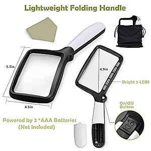 Magnifying Glass with Light, Folding Handheld 3X Large Rectangle Lighted Magnifier with Dimmable LED for Macular Degeneration Seniors Reading Newspaper, Books, Lighted Gift for Low Visions