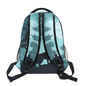 Nander Backpack Travel Evening Moon Wolf School Bookbags Laptop Daypack College Bag for Mens Boys