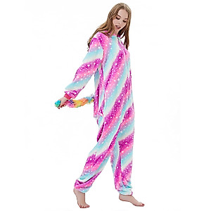 ABENCA Fleece Unicorn Onesie Adult Pajamas for Women Cartoon Animal Christmas Halloween Cosplay Onepiece Costume,Sky Unicorn, L