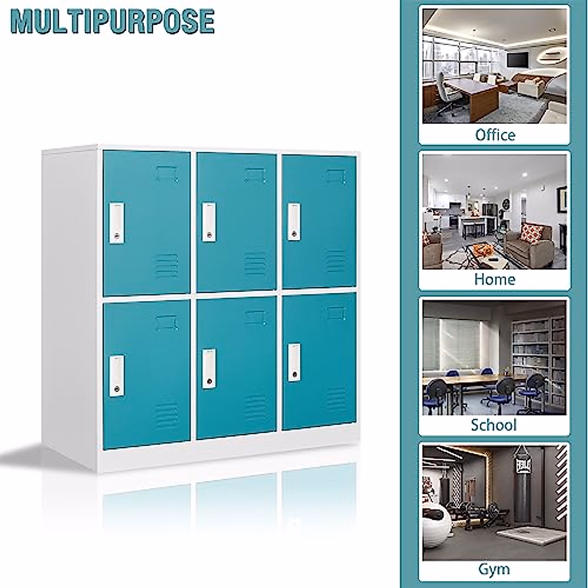 WTRAVEL Locker Steel Storage Cabinet, 2 Tiers 6 Doors Storage Locker for Gym School Office Metal Lockers for Employees with Keys (2 Tiers / 6 Doors Sky-Blue)