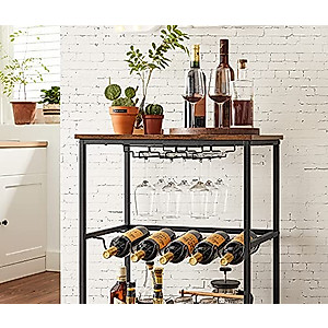 VASAGLE Bar Cart, Serving Cart with Wheels, Glass Stemware Rack and Wine Bottle Holders, 15.7 x 23.6 x 29.5 Inches, Industrial, Rustic Brown and Black ULRC087B01