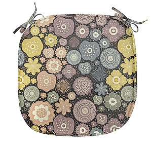 Lunarable Floral Chair Seating Cushion Set of 4, Illustration of Blooming Flowers from Spring Season in Vintage Style, Anti-Slip Seat Padding for Kitchen & Patio, 16"x16", Dark Grey and Multicolor