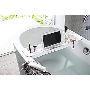 Yamazaki Home Tower Expandable Bathtub Caddy – Bathroom Tray Table Holder., White