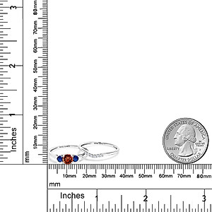 10K White Gold Red Garnet and Blue Created Sapphire and White Lab Grown Diamond 3-Stone Bridal Engagement Wedding Ring Set For Women (0.88 Cttw, Gemstone January Birthstone, Round 5MM, Size 5)