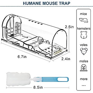Humane Mouse Traps, Catch & Release, Reusable Rat Traps, Easy to Set and Safe for Family and Pets, No Kill for Small Rodent/Hamsters/Moles, Catcher That Works for Indoor/Outdoor, 3 Pack, Transparent