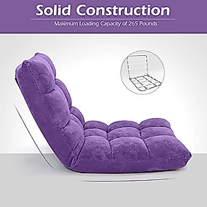 COSTWAY Adjustable Gaming Chair, Purple, 14-Position Back Support, Soft Coral Fleece, Portable, Lightweight, 22" x 24" x 22"