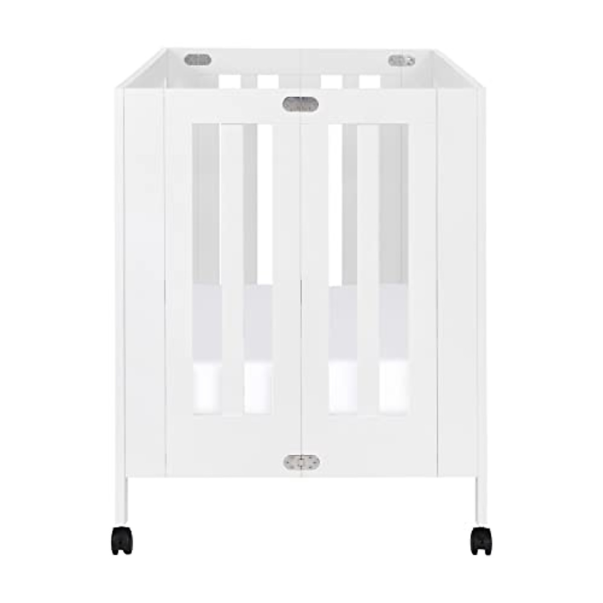 Babyletto Maki Full-Size 2-in-1 Portable Folding Crib with Toddler Bed Conversion Kit in White, Greenguard Gold Certified