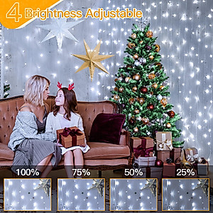 Ollny 300 LED 9.8ftx9.8ft Outdoor Waterproof Christmas Curtain Lights with Remote Timer 8 Modes, USB Powered, Cool White