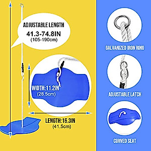 Swings Tree Swing for Kids Outdoor Saucer Swing Set with Curved arc of The Ride Swing,Swing Set-Backyard Swing Seat for Kids with Adjustable Rope (Blue)